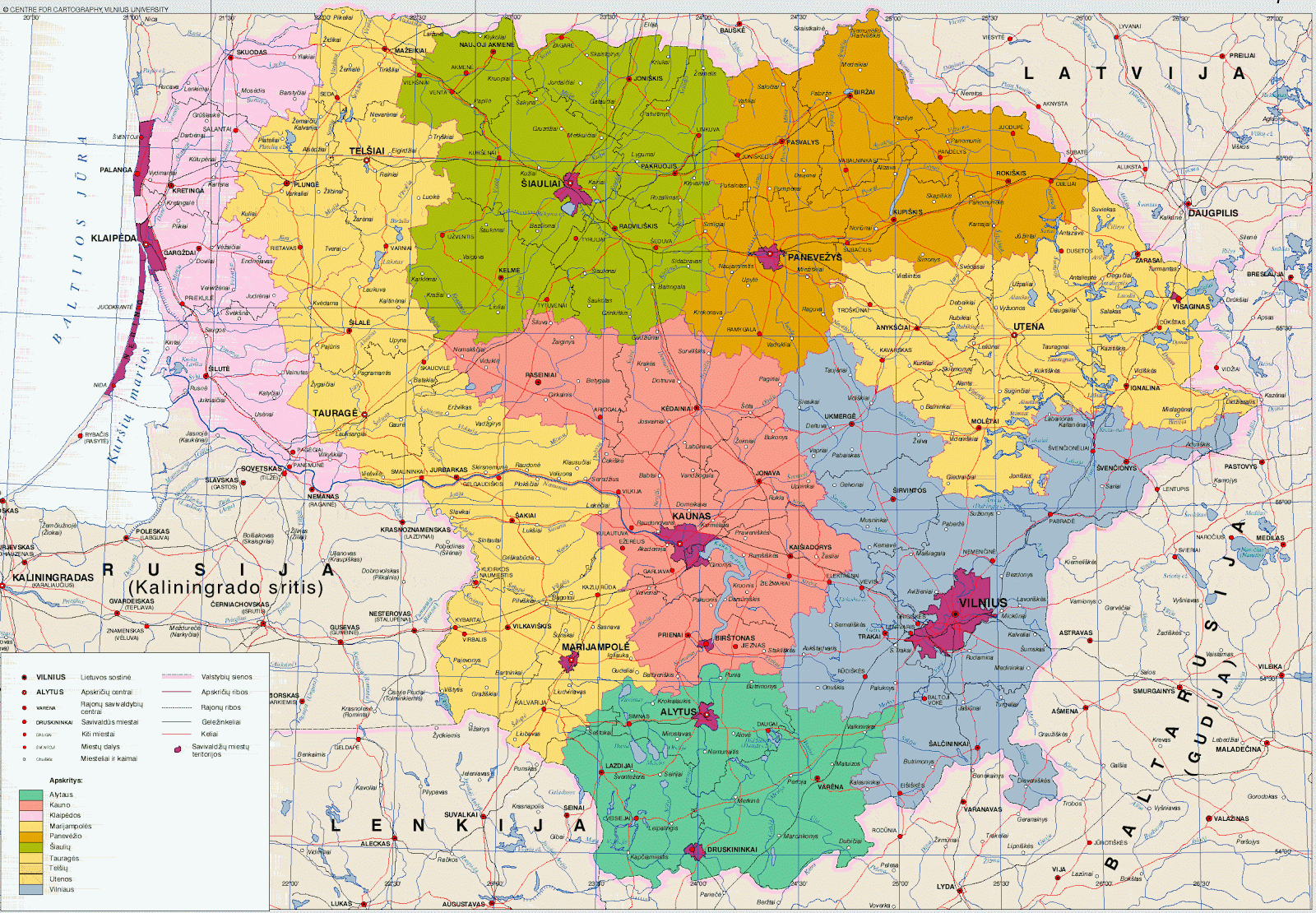 Lituani - harta gjeografike e Lituanisë - Shqipëria Express