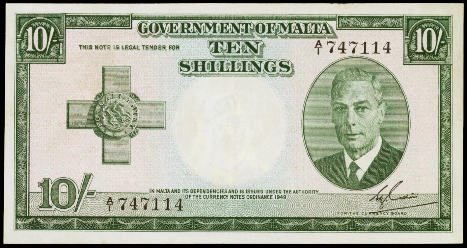 Malta 10 Shillings banknote 1949 King George VI|World Banknotes & Coins ...