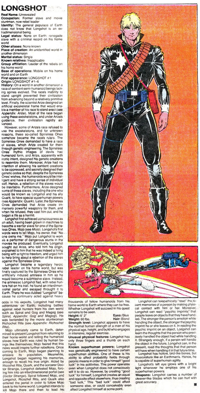 Fichas de Superheroes Marvel y DC: Longshot