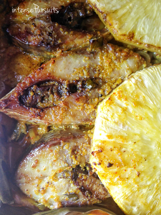 Food: baked hilsha with pineapple [boishakhi anarosh ilish]