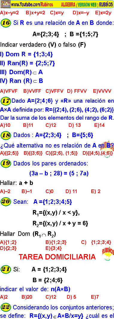 RELACIONES MATEMÁTICAS TEORÍA Y EJERCICIOS RESUELTOS EN PDF