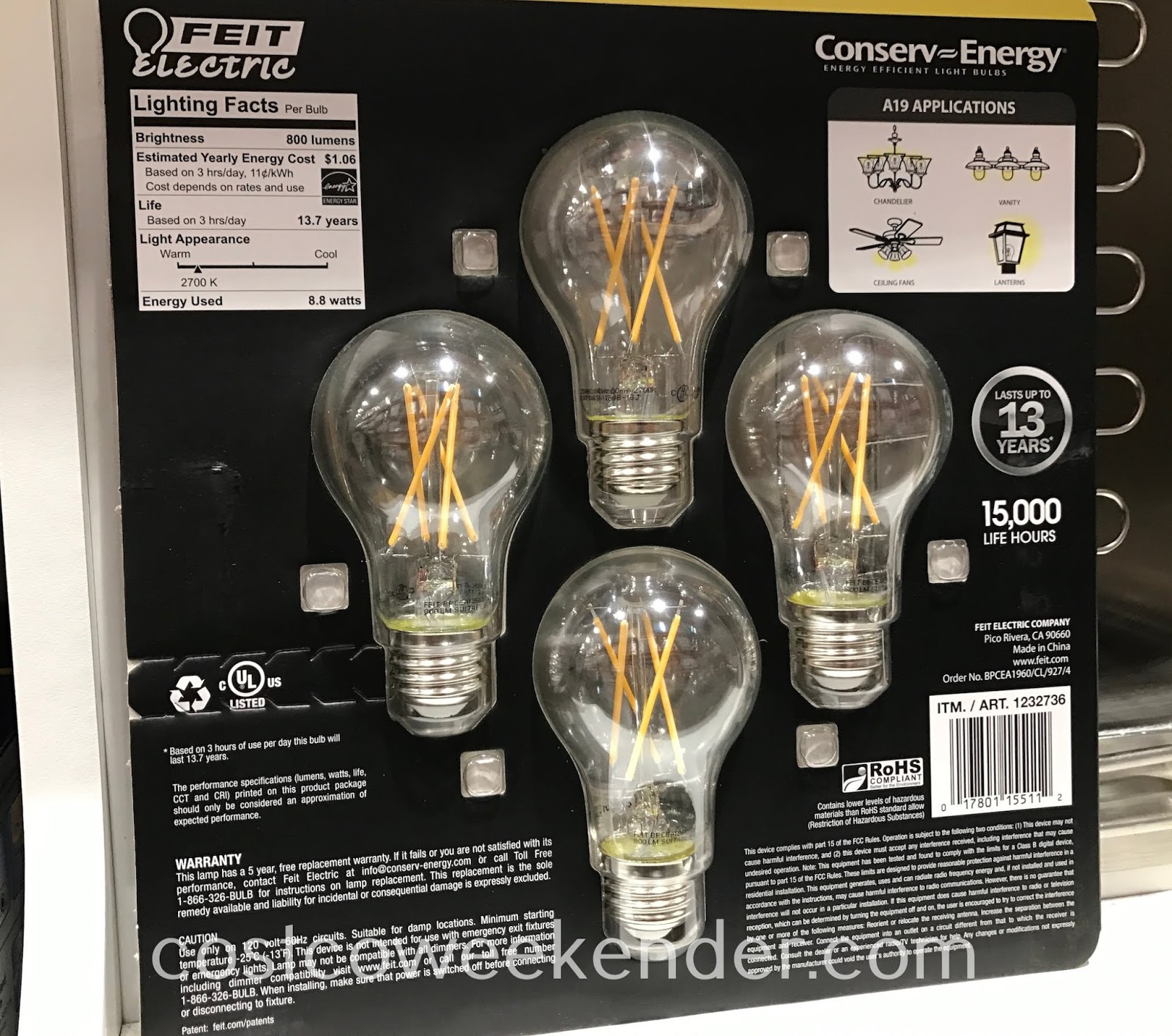 Feit Electric 60w Crystal Clear Filament LED (4 pack) | Costco Weekender