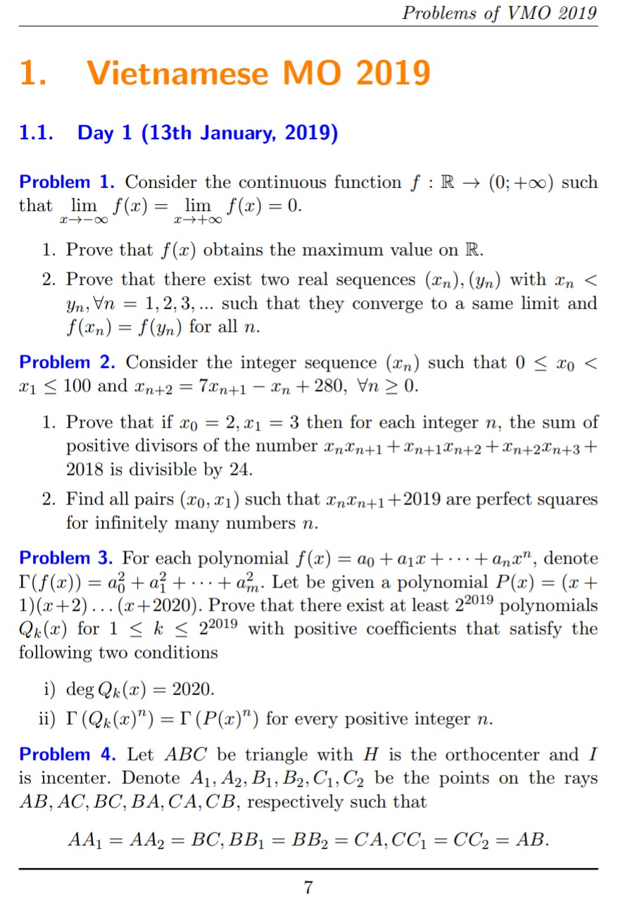 Vietnamese Mathematical Competitions 2019: Problems and Solutions - Toán Học Việt Nam