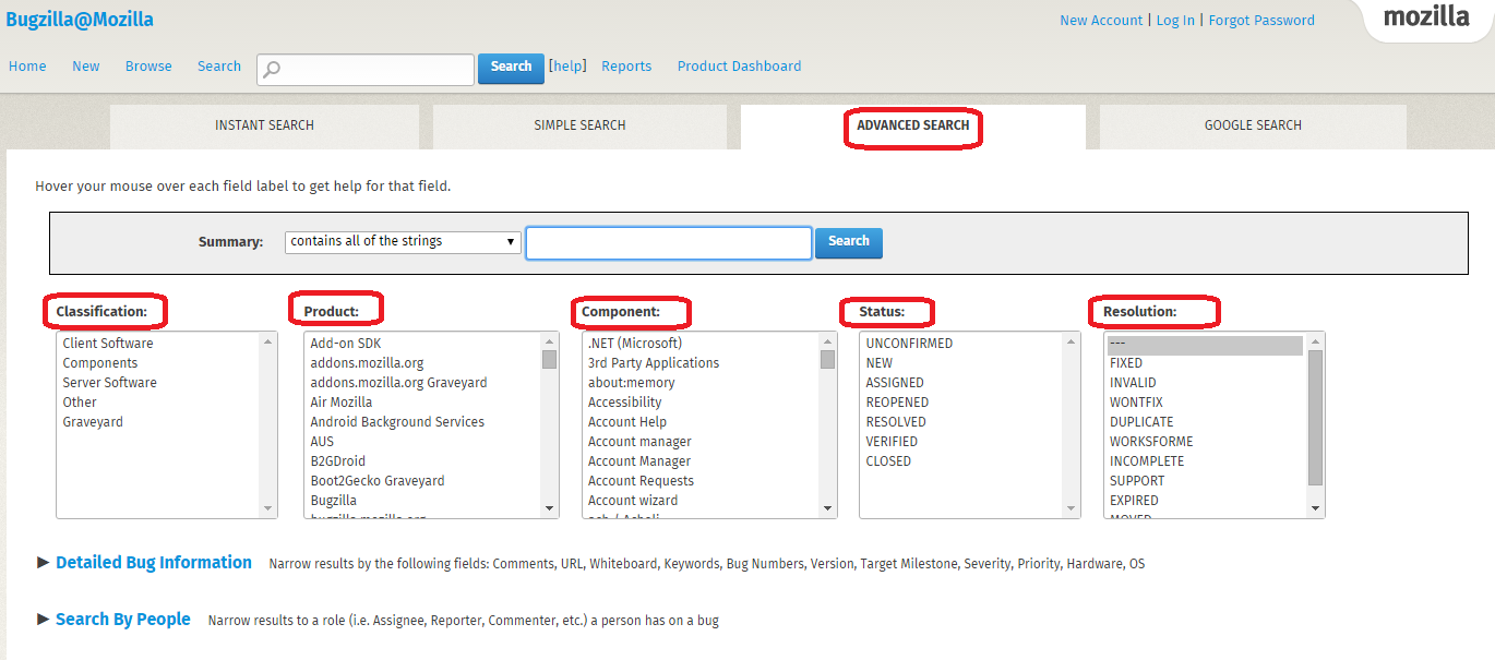 Bugzilla Search Procedure