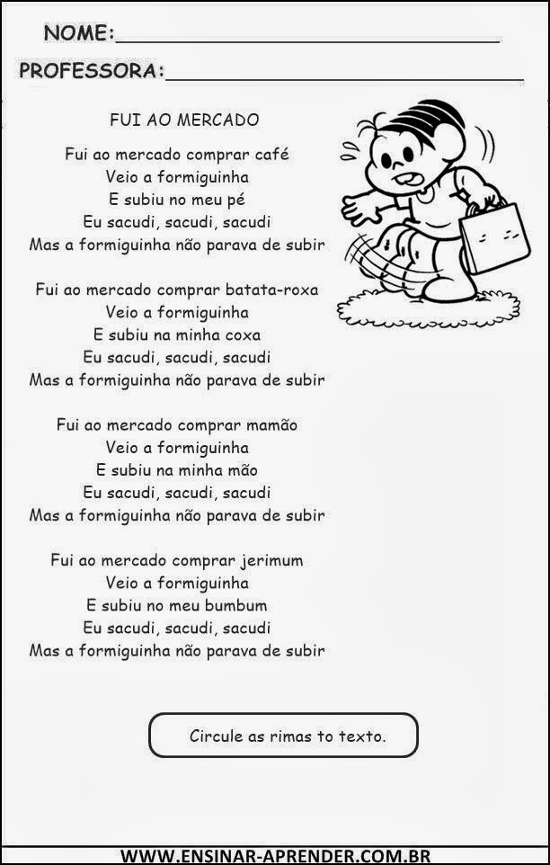 ATIVIDADES COM RIMAS | Cantinho do Educador Infantil | Atividades de ...