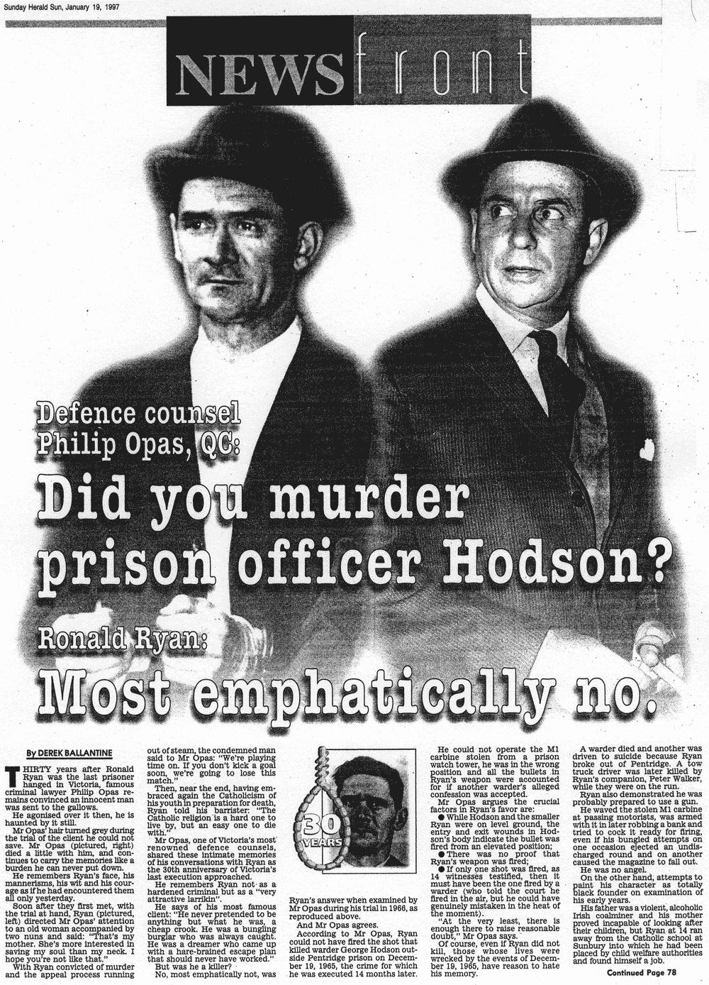 SAMURAI POLICE 1109: RONALD RYAN THE LAST MAN HANGED IN AUSTRALIA ...