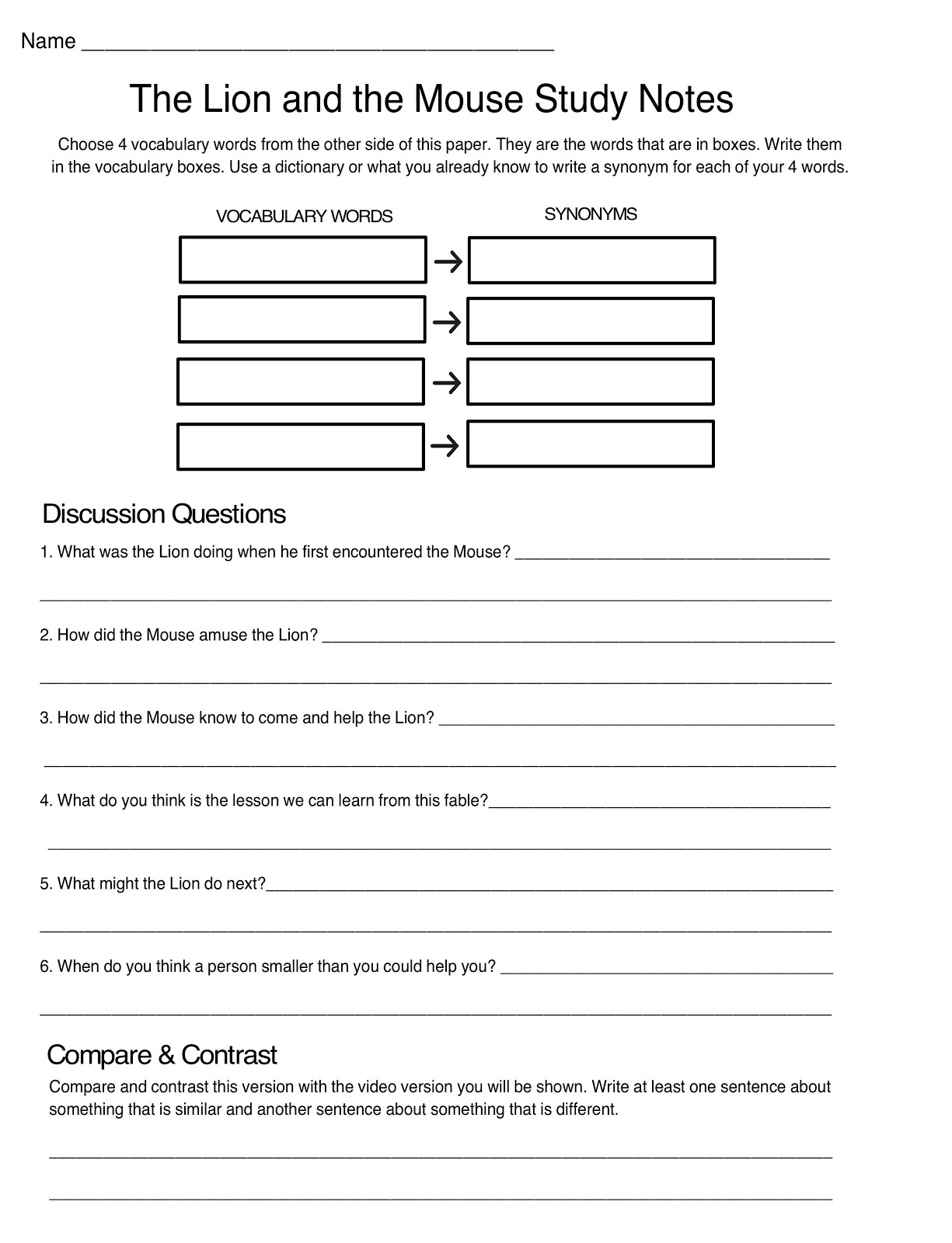 Reading With A Purpose: The Lion and the Mouse