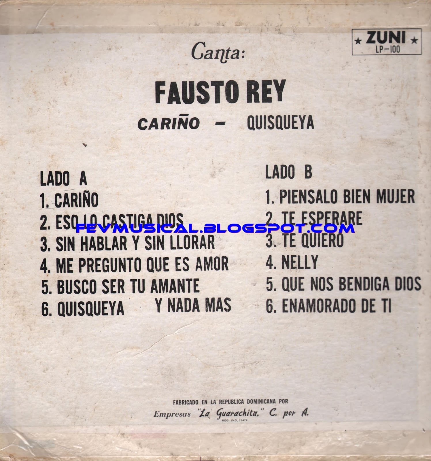 FEV MUSICAL: 1970's - Fausto Rey & Su Guitarra - Cariño Quisqueya (Zuni)