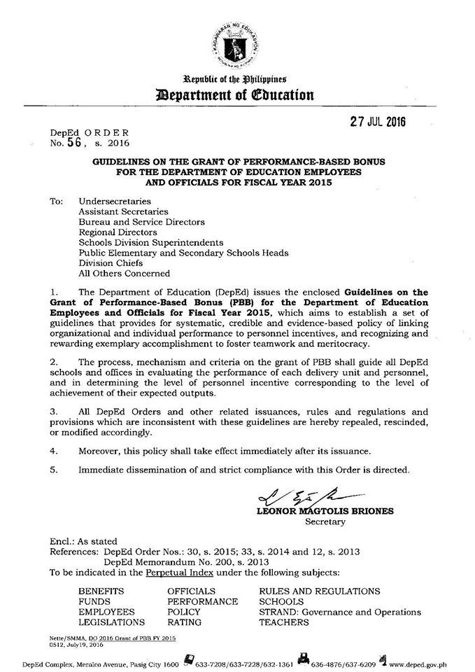 DepEd Memos, Orders & Results: July 2016