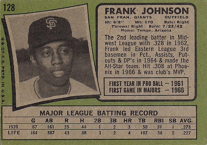Topps 1971: no. 128 - frank johnson