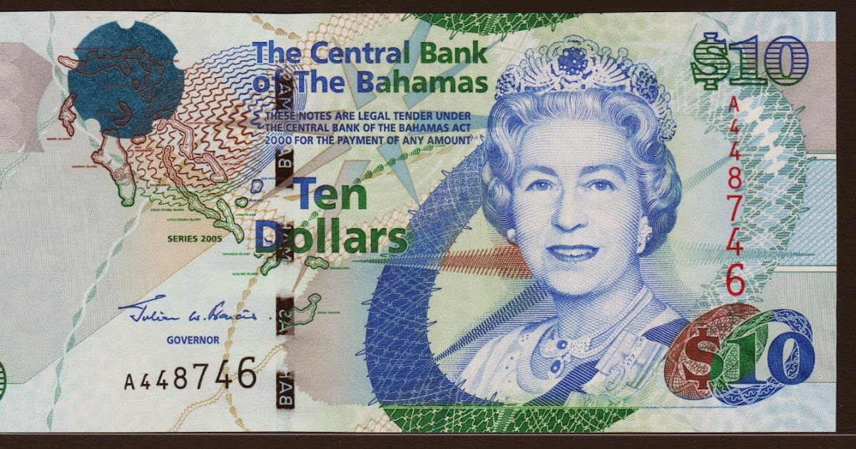 Bahamas 10 Dollars banknote 2005 Queen Elizabeth II|World Banknotes ...