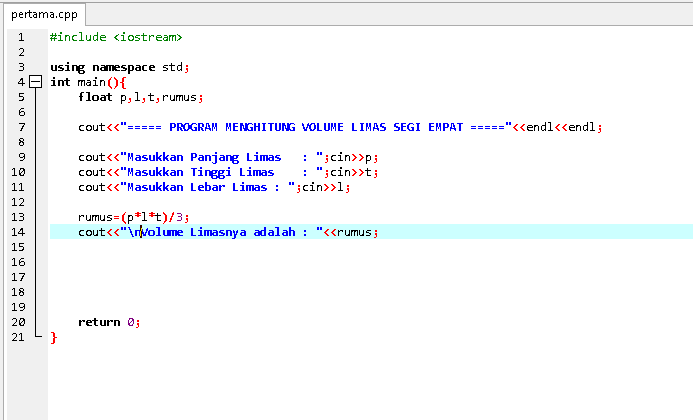 Coding Sederhana C++ Untuk Menghitung Volume Limas - Yuk Ngoding
