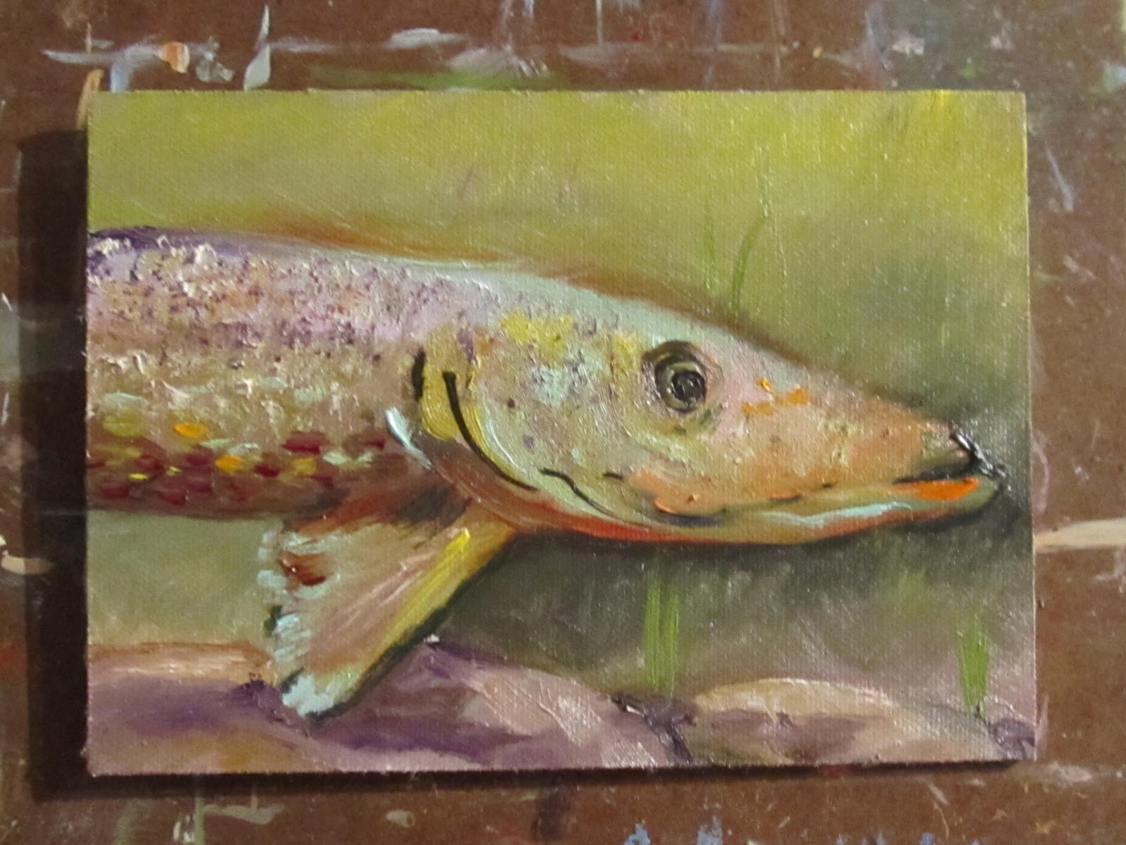 Painting of the Day, Daily Paintings by Delilah: Northern Pike oil painting