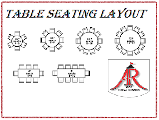 ABSO Rental Services Inc.: Table Seating Layout, Linen Sizing Chart, Party Tent Size