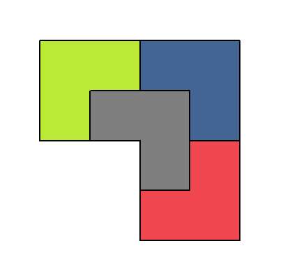SQUARE PUZZLE - CUTTING A THREE-FOURTH OF A SQUARE INTO FOUR EQUAL PARTS
