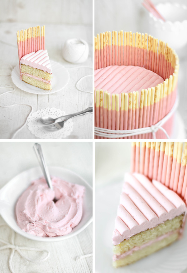 Pink Vanilla Pocky Cake | Sprinkle Bakes