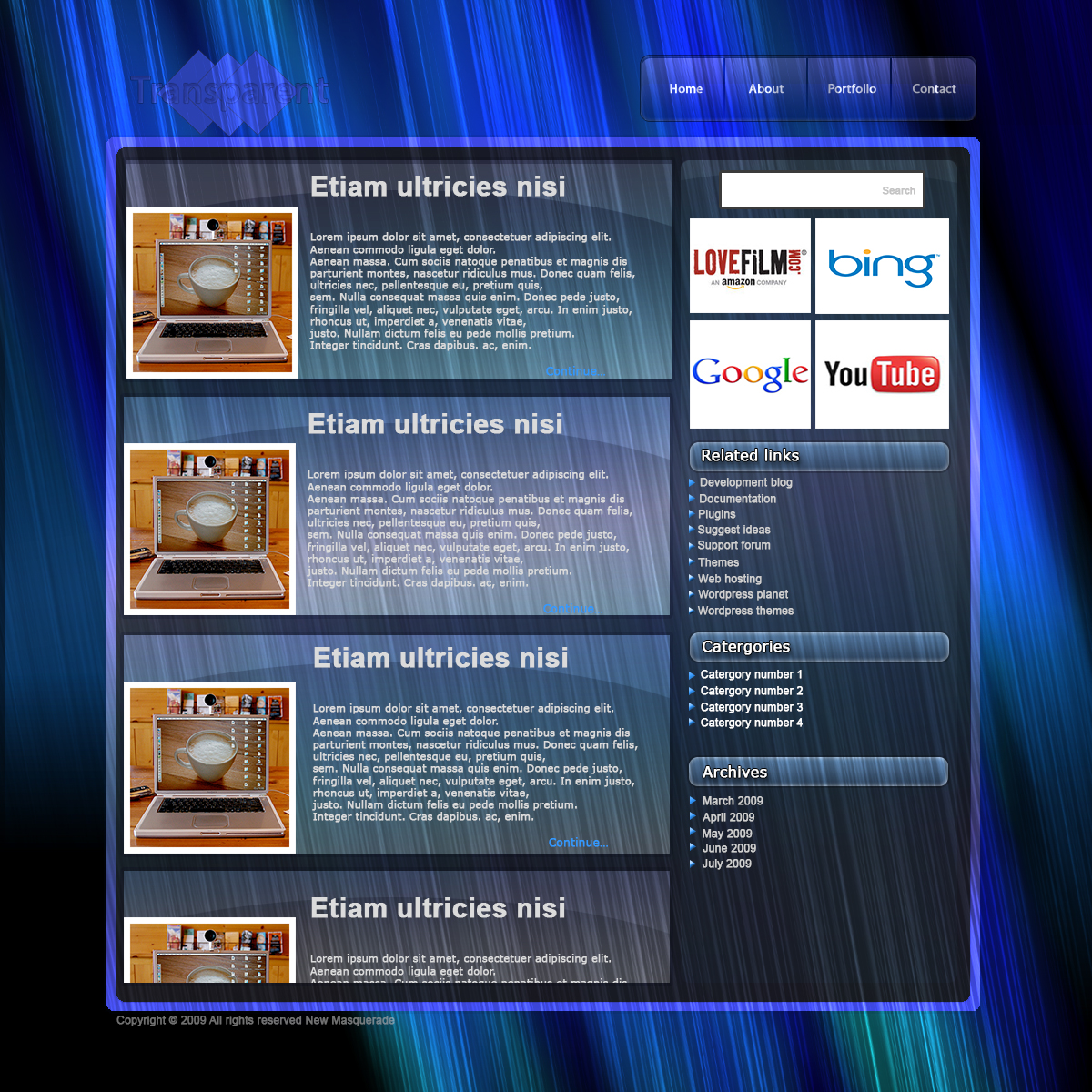 New Masquerade web templates: Finished Transparent web template