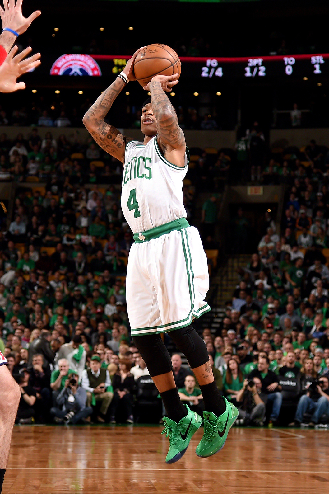 Isaiah Thomas on the court in his green Nike Kobe A. D.'s - same he ...