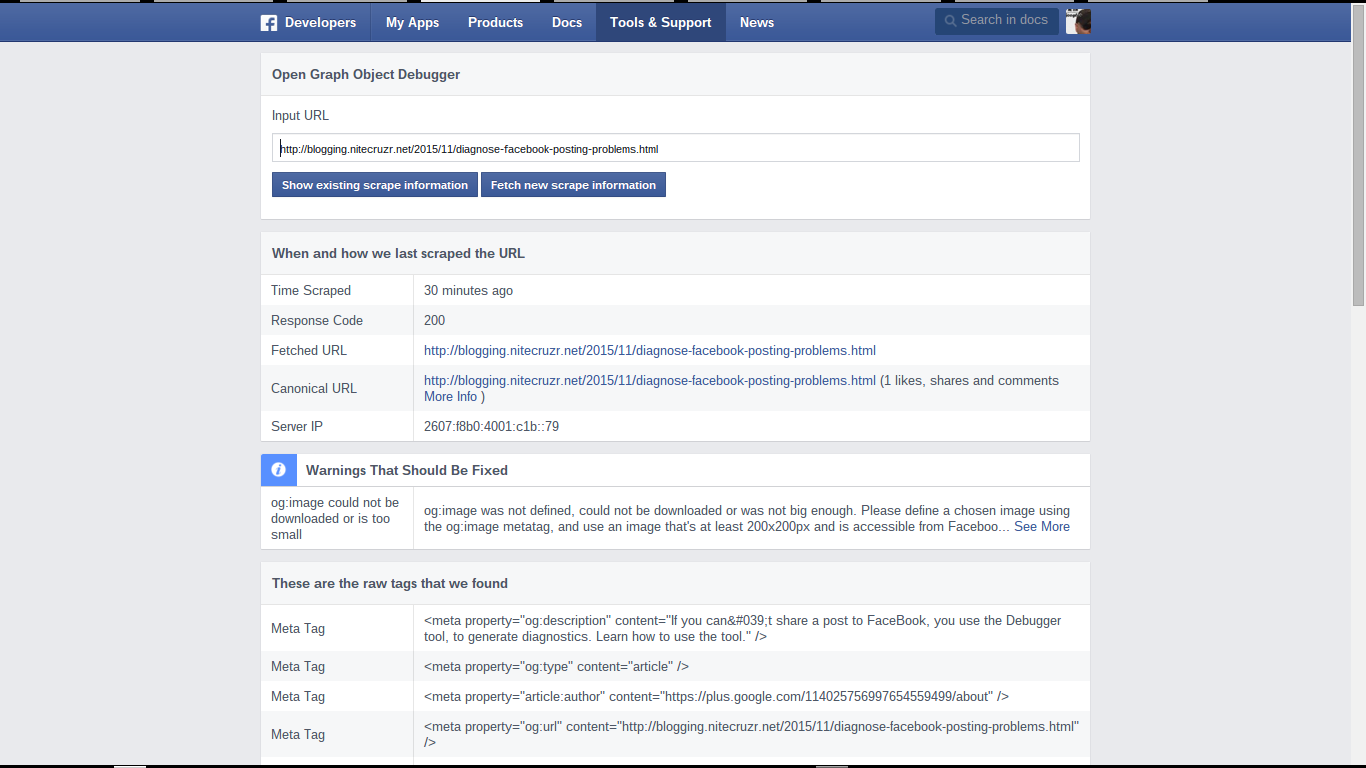 Diagnose FaceBook Posting Problems