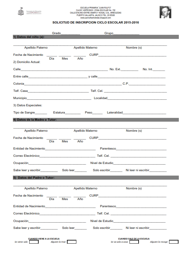 Escuela Primaria "Juan Rulfo" Pto. Vallarta: SOLICITUD DE INSCRIPCION