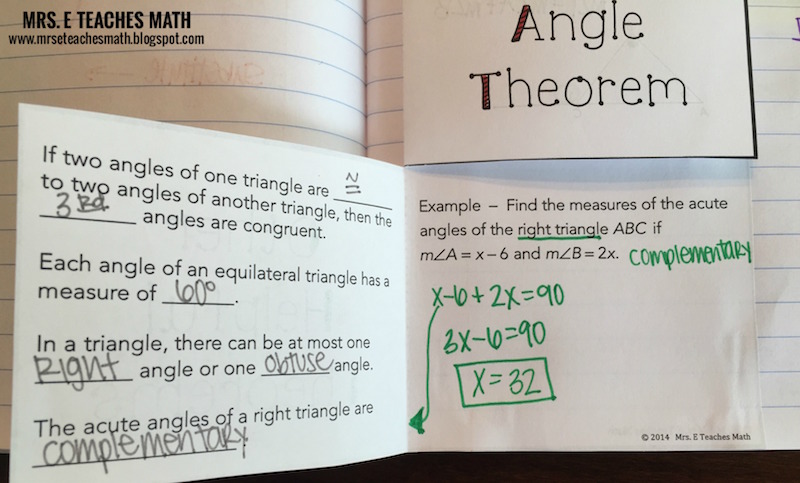 Angles in Triangles Interactive Notebook Page | Mrs. E Teaches Math