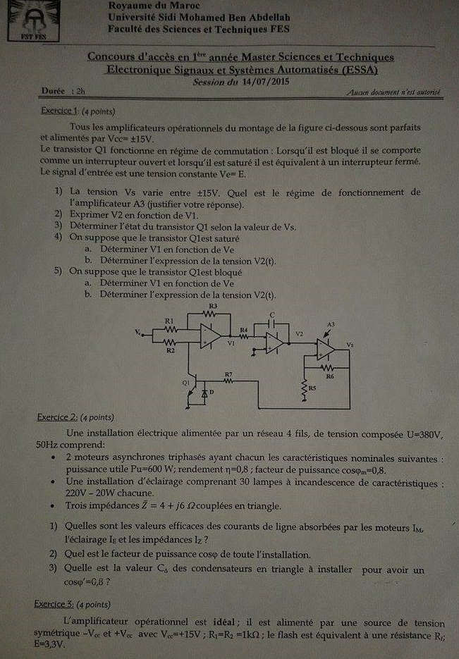 Examen d'accès au Master Sciences et Techniques Electronique Signaux et ...