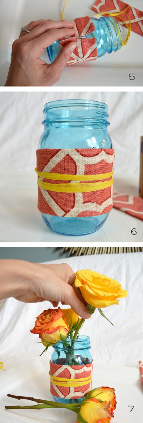 belle maison: DIY Project :: Fabric Wrapped Mason Jars