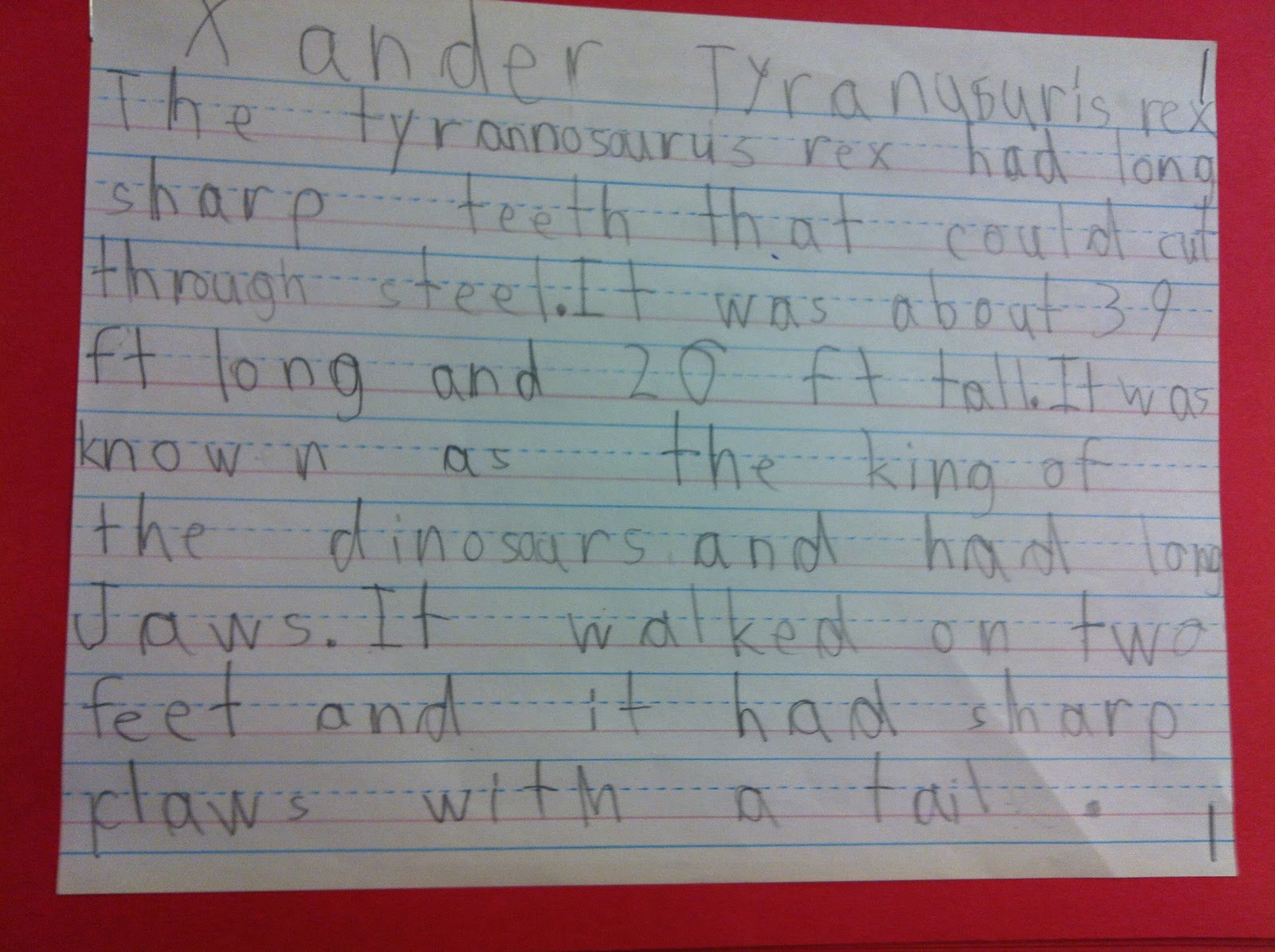 Mrs. Hannah's First Grade Class: Tyrannosaurus Rex writing!