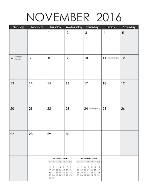 November 2016 Calendar Printable Pdf