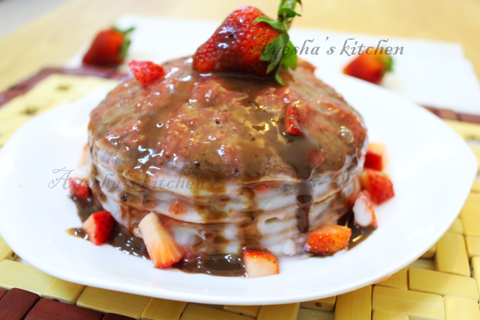 PANCAKE CAKE WITH STRAWBERRY TOPPING