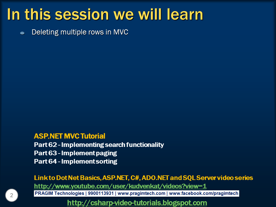 Sql Server Net And C Video Tutorial Part 65 Deleting Multiple Rows In Mvc 5948