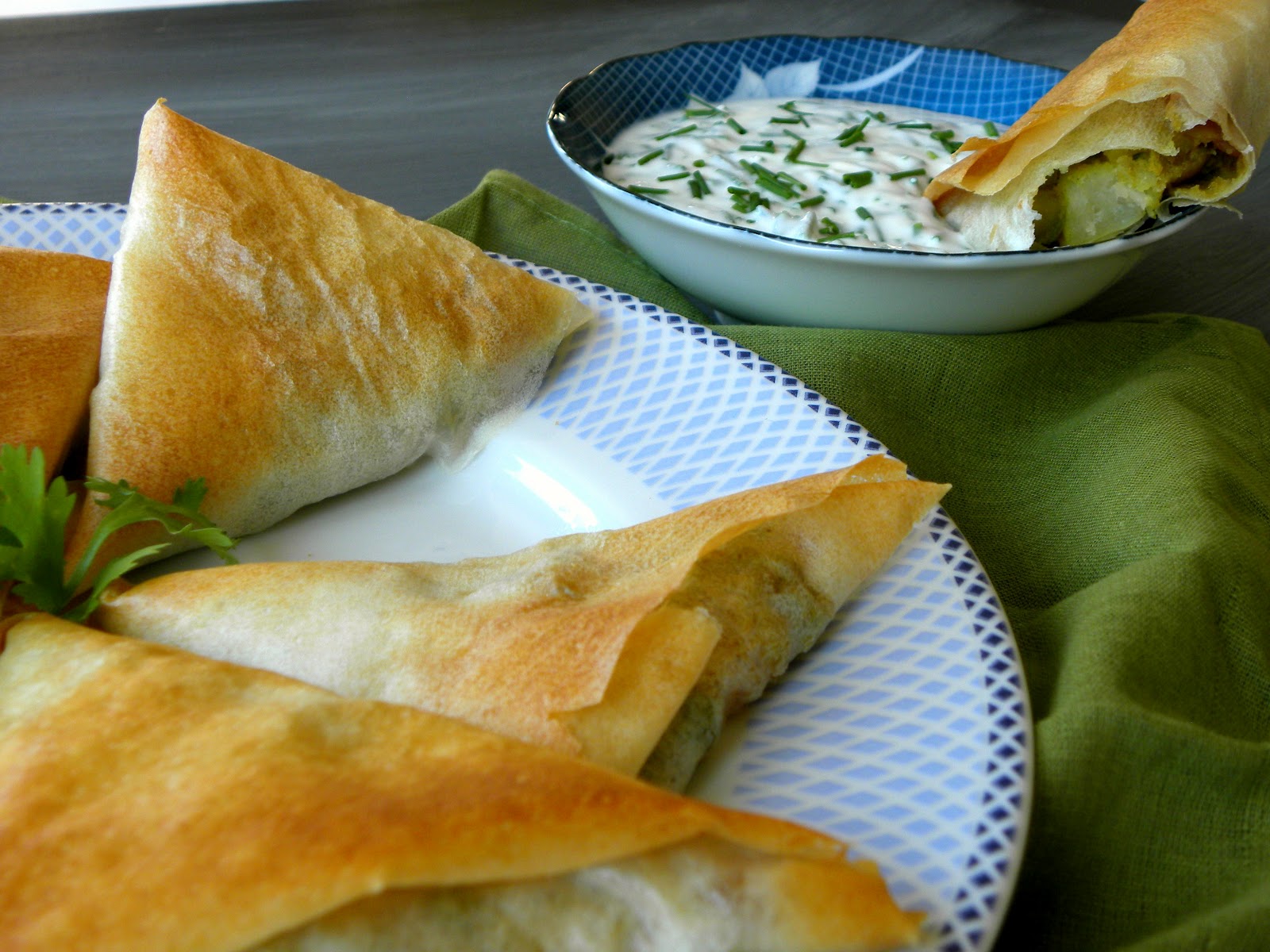 HilaTina: lately in my kitchen...veggie samosas with yogurt-mustard ...