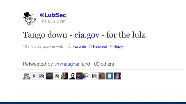 Le Haineux: LulzSec Takes Down CIA Website Because Some Guy Dared Them To