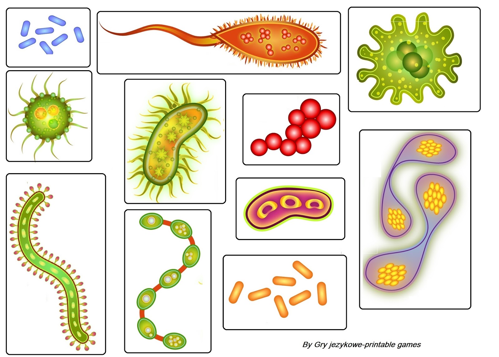 Gry jezykowe-printable games: Examine the bacteria-cool printable game ...