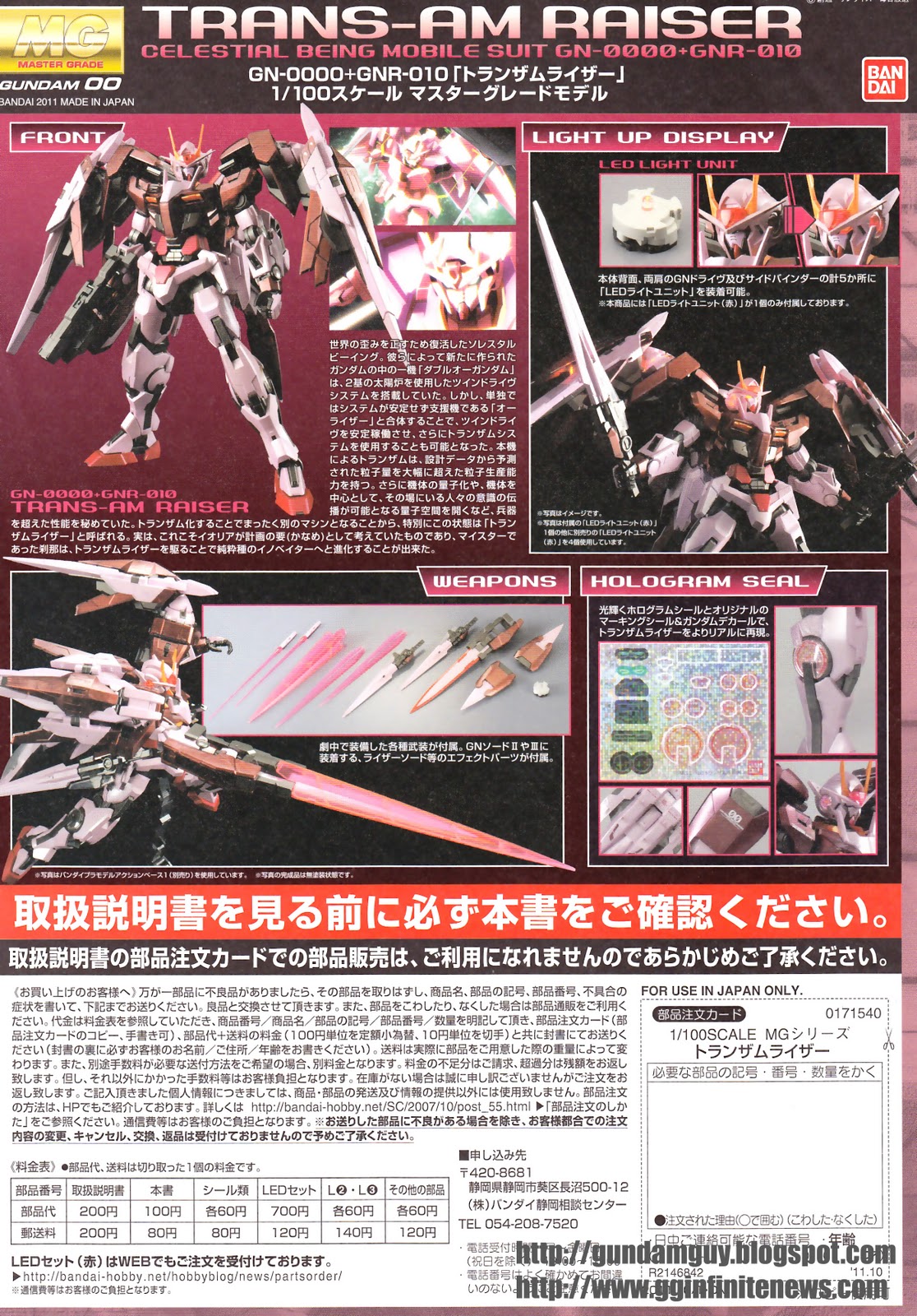 GUNDAM GUY: Bandai Hobby Online Shop Exclusive: MG 1/100 Trans-Am ...