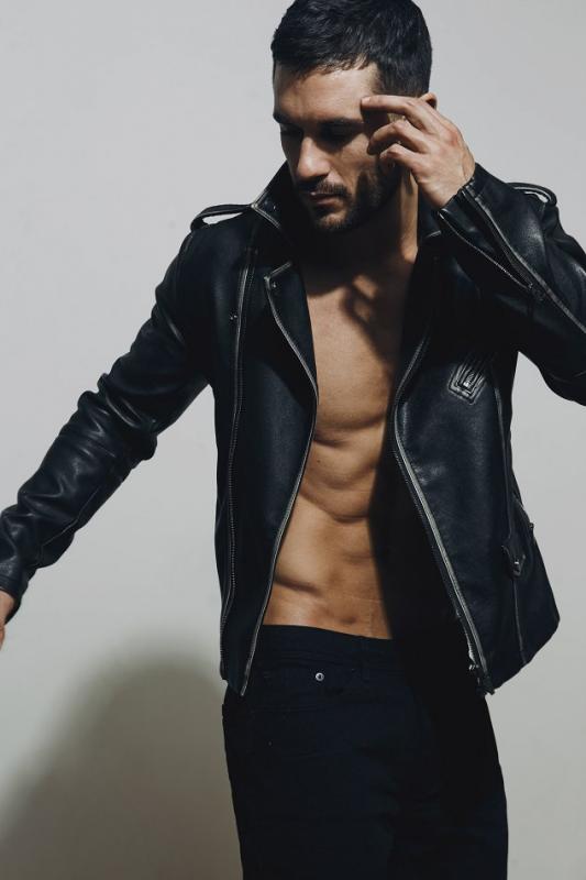 Alex Cann shirtless leather jacket