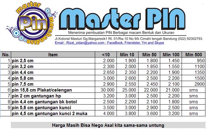 Harga PIN ~ PIN MURAH