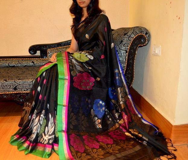 MEHANDI DESIGNS WORLD: BEAUTIFUL RARE BLACK COLOR PATTU SAREE WITH ...