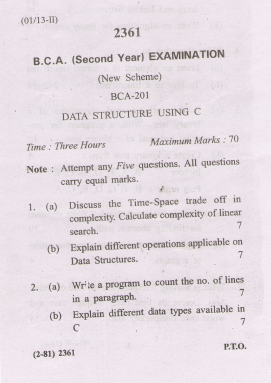 CDLU B.C.A II Year BCA-201 Data Structure Using C 2013 Question Paper ...