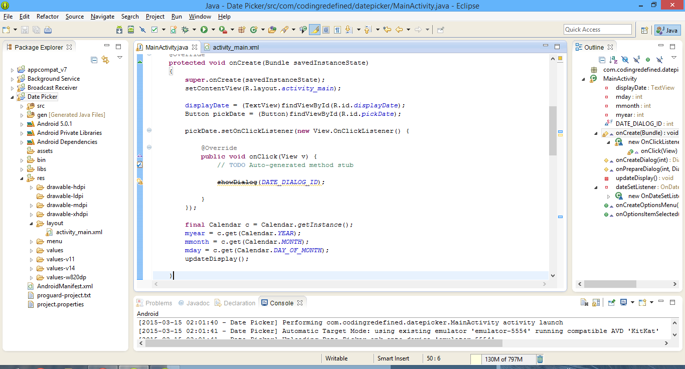 Coding Redefined | Sample Code & Tutorials: Android Date Picker