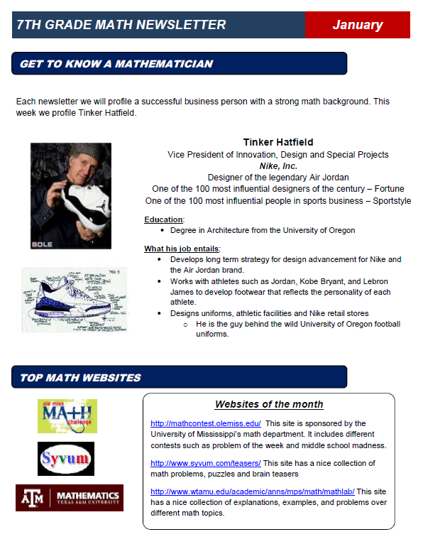 Land of Math: Creating a Successful Math Newsletter for your class