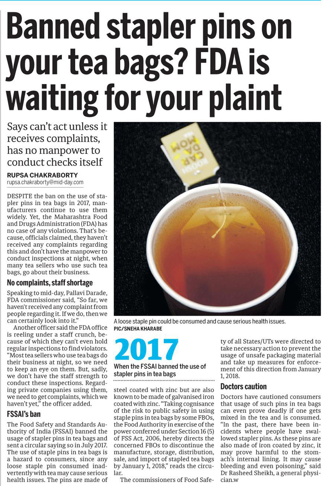 FOOD SAFETY LATEST: Banned stapler pins on your tea bags? FDA is ...