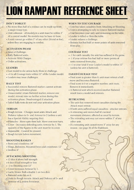 oldSarges Wargame and Model blog: Lion Rampant Reference sheet