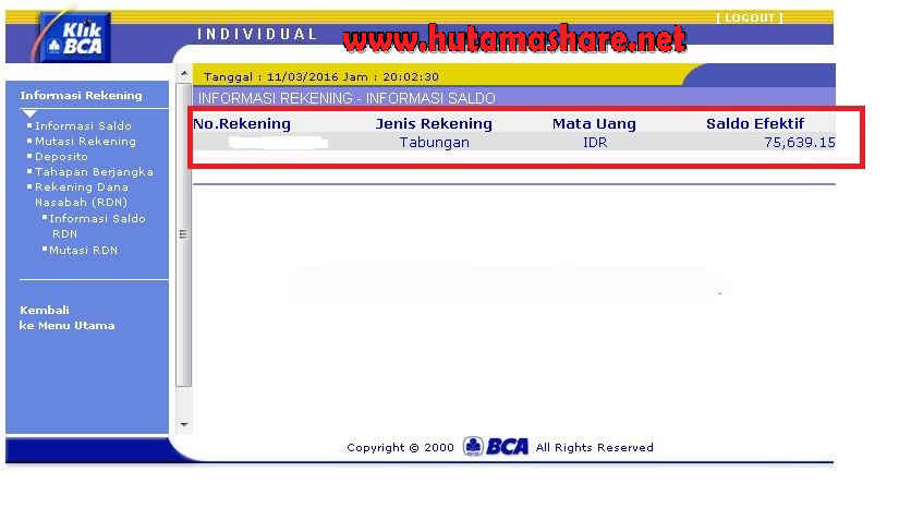 Cek Saldo Rekening BCA Menggunakan Internet Banking - Hutama Share