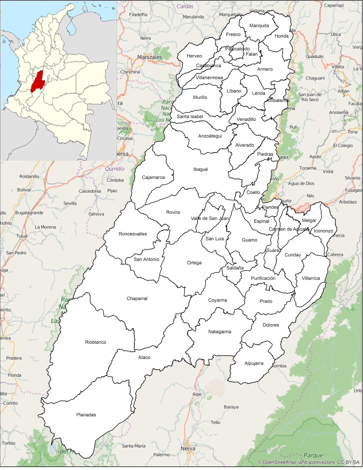 MAPAS DE IBAGUE Y EL TOLIMA PARA COLOREAR: Mapa del Departamento del ...