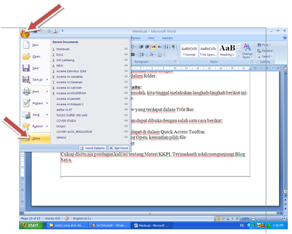 COMPUTER 89: CARA MENUTUP DAN MEMBUKA DOKUMEN MICROSOFT WORD