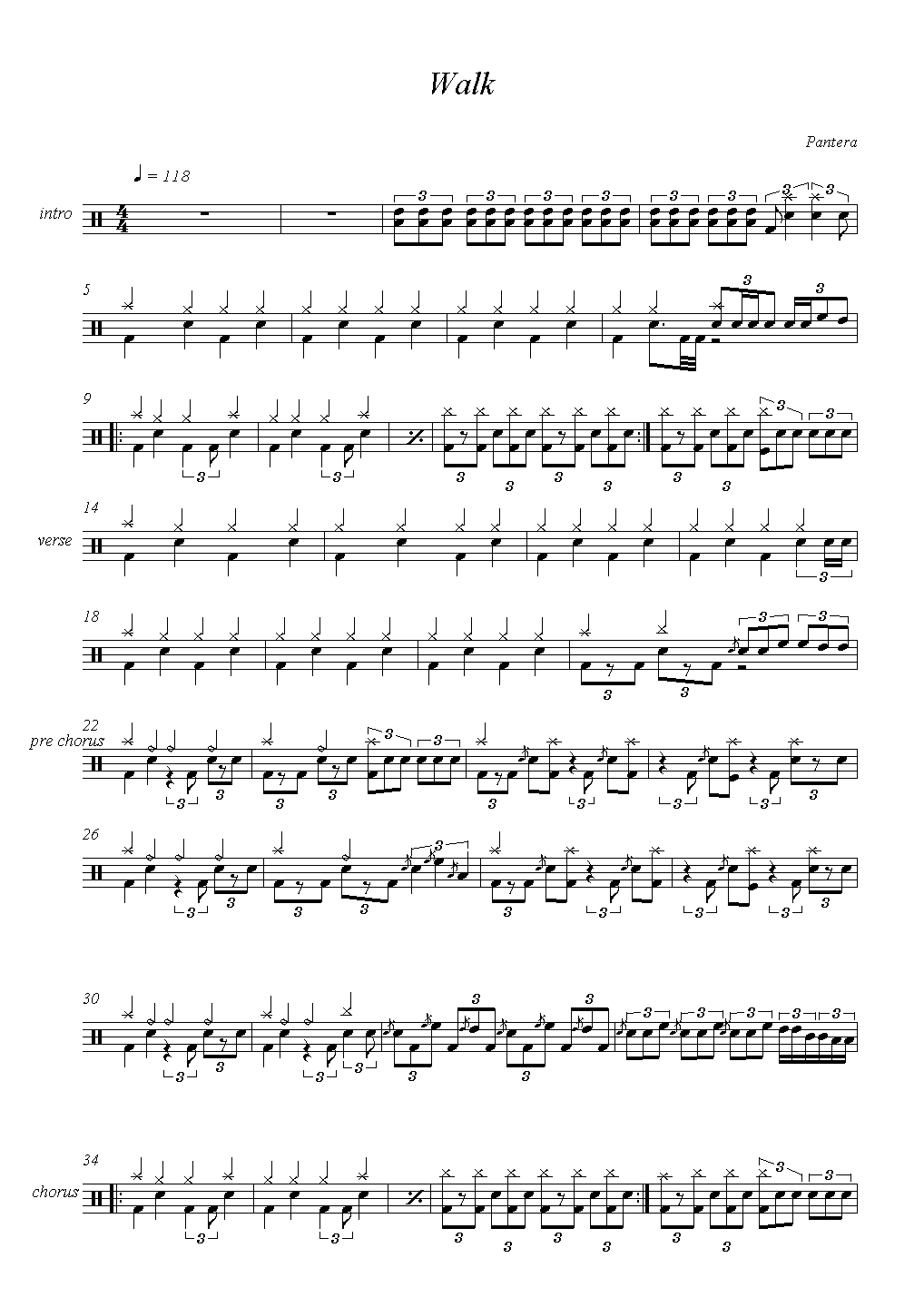 Pantera - Walk | Partituras para Batería