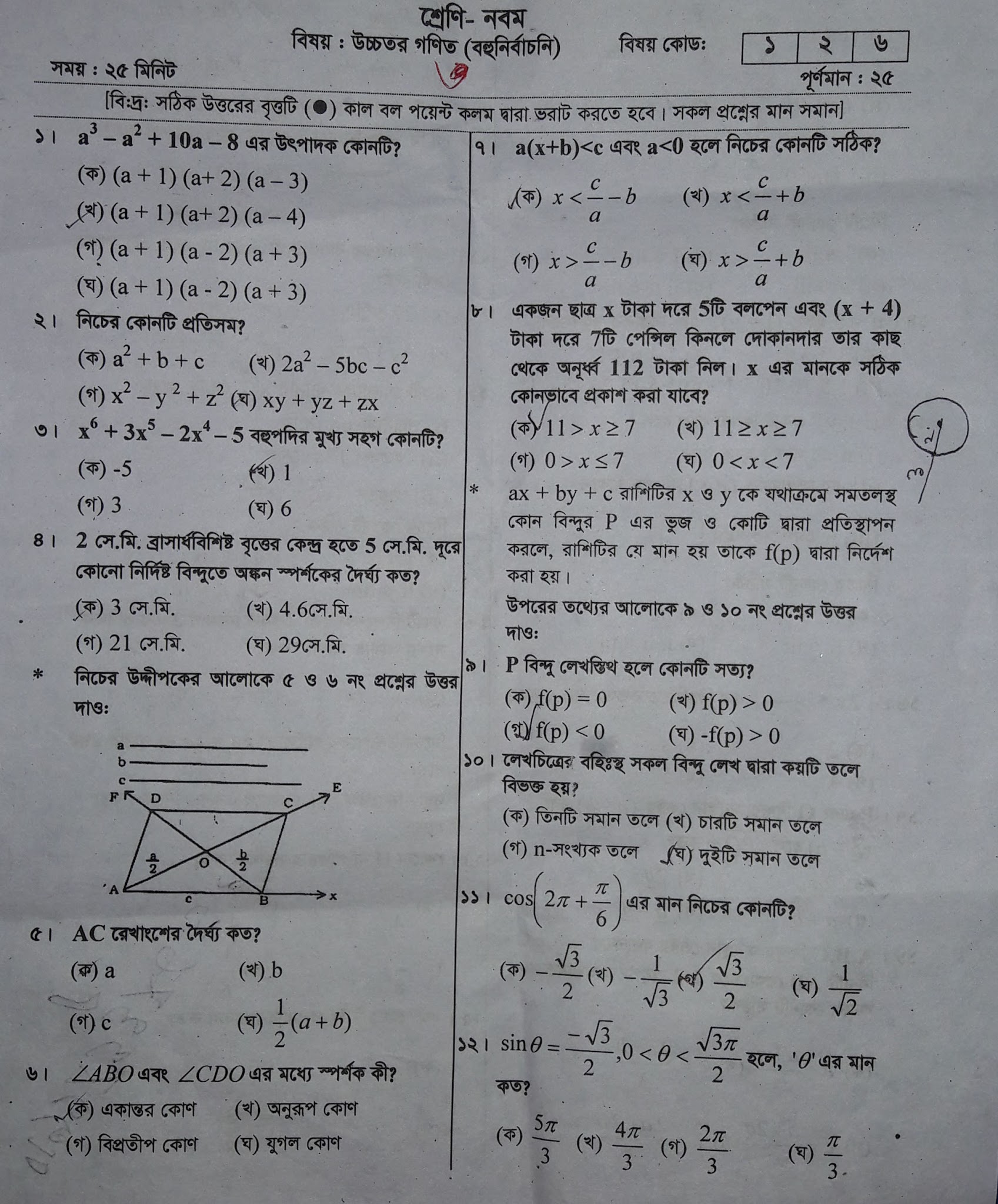 SSC Higher Math Suggestion 2024 with Question Paper