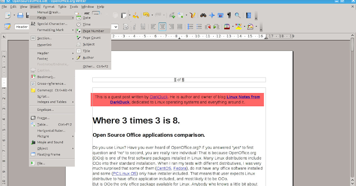 How To Page Numbering In Open Source Text Processors Linux Notes