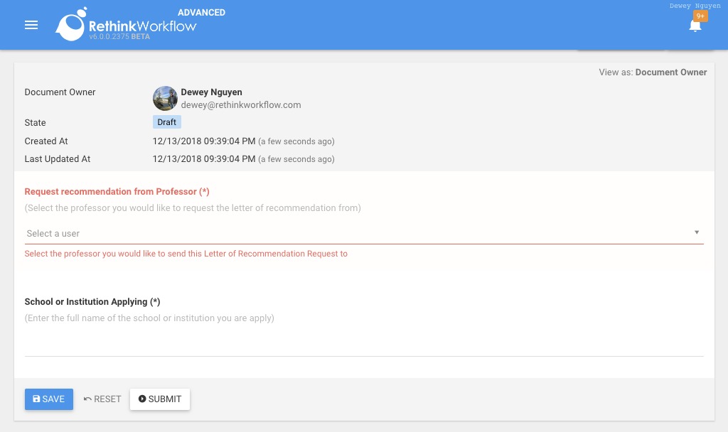 Rethink Workflow Support: Field Validation